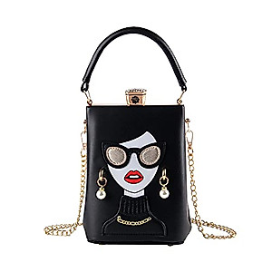 KUANG! Women Novelty Lady Face Shoulder Bags Funky PU Leather Top Handle Satchel Handbags Clutch Purse for Women