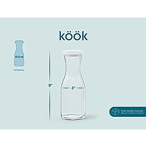 Kook Small Glass Carafes with Lids, Mini Beverage Pitcher, Clear Jugs for Mimosa Bar, Water, Wine, Milk, Juice, 17.3 oz, Set of 6
