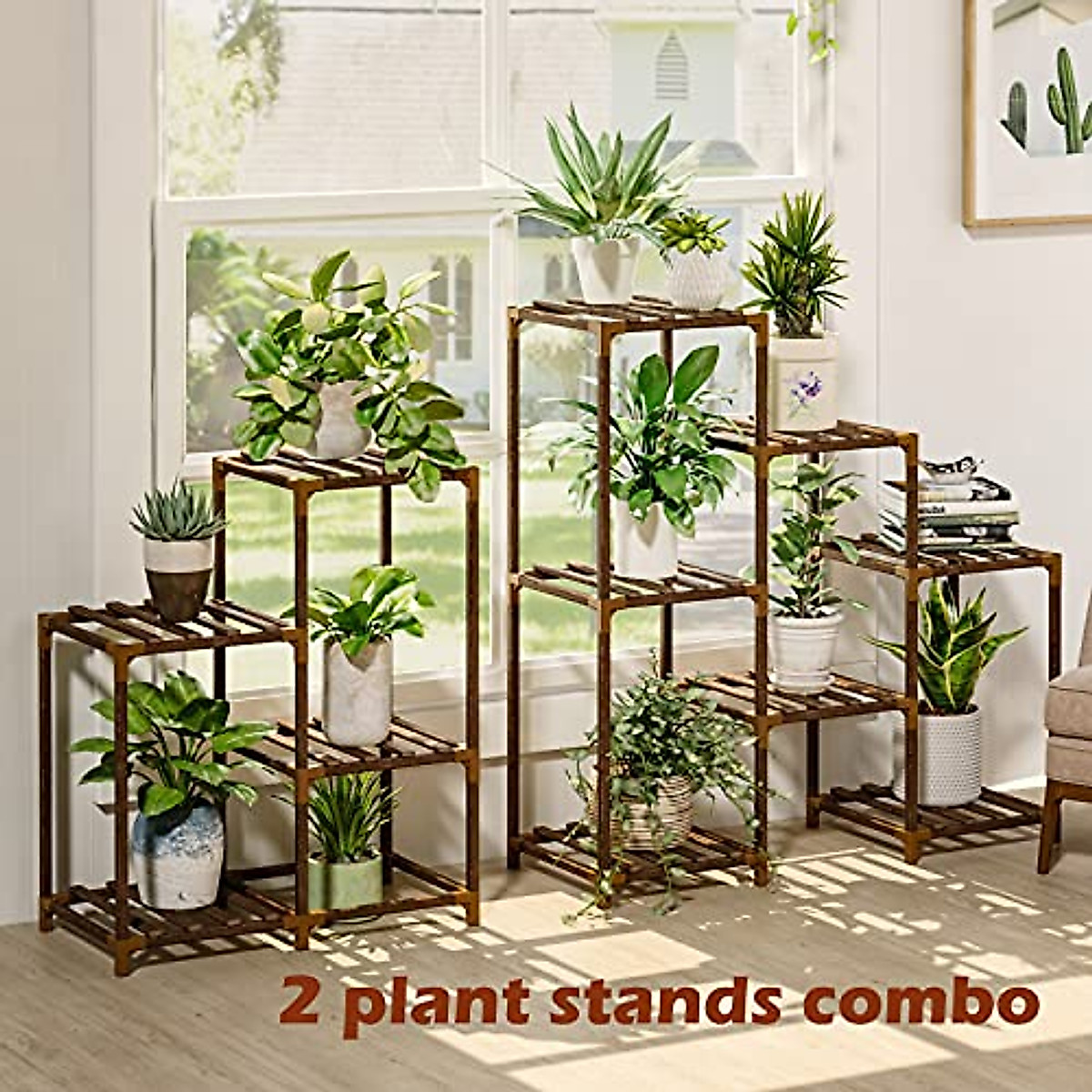 Bamworld Plant Stand Indoor Outdoor Corner Plant Shelf 5-Tier 11 Potted Flower Shelves Wooden Plant Stands Garden Wood Plant Holder Rack for Living Room Corner Lawn Window
