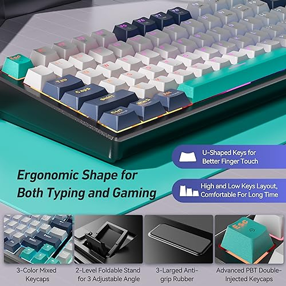 EarlyLit Hot-Swappable Mechanical Keyboard, Wired Gaming Keyboard with Numeric Pad,Quiet Gasket and Red Switches,Programmable RGB Backlit, Compact 98Keys Computer Keyboard for PC Mac Xbox Gamer