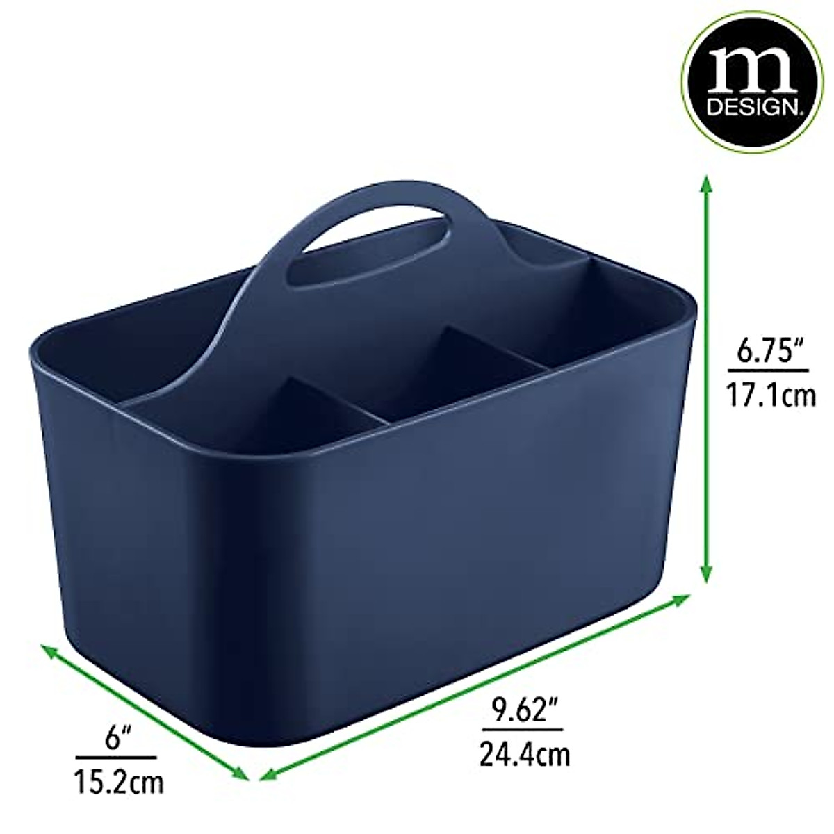 mDesign Small Plastic Shower/Bath Storage Organizer Caddy Tote with Handle for Dorm, Shelf, Cabinet - Hold Soap, Shampoo, Conditioner, Combs, Brushes, Lumiere Collection, Navy Blue