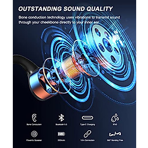 Bone Conduction Headphones, Upgraded Open Ear Headphones Bluetooth, IPX5 Waterproof Sport Bone Conduction Headphones Bluetooth with Mic for Running, Workout, Hiking, Cycling, Driving