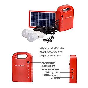 GutReise Portable Solar Powered LED Energy System Kit,E27 LED Bulb E27 Base,Generation System Outdoor Small DC Solar Panels Charging Generator Power Emergency Situation 4.5Ah/6V