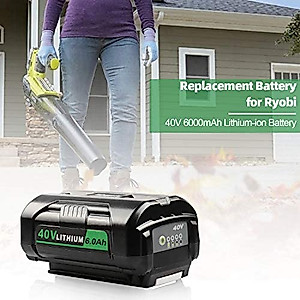 OP40601 40V 6.0Ah Replacement Battery for Ryobi 40V Lithium-ion OP4050A OP40201 OP40261 OP4040 OP40301 OP4060A Compatible with RY40460 RY40530 RY40250 RY40402A RY40201A RY40406BTL RY40602