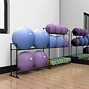 DERTEIO Freestanding Yoga Ball Storage Holder Stand, Black Steel Floor Yoga Mat/Yoga Balls Rack, Sports Ball Organizer for Gym/Workout Room (Size : 3 Tier)
