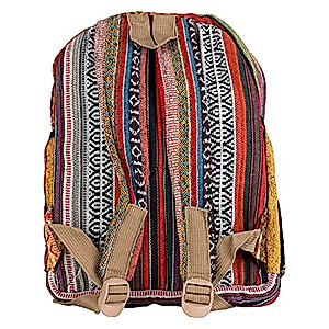 Cotton stripe and hemp backpack, 13" himalayan hemp backpack, hiking backpack, fair trade bag, free spirit bag, hippie bag, nepali bag, boho bag