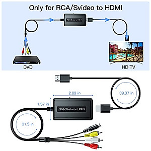 PARUIEN 2 in 1 RCA/S-Video to HDMI Converter with 720P/1080P Ouptut Switch, Svideo to HDMI Converter, Composite AV to HDMI Compatible with VHS/DVD/STB/N64/PS2/Wii