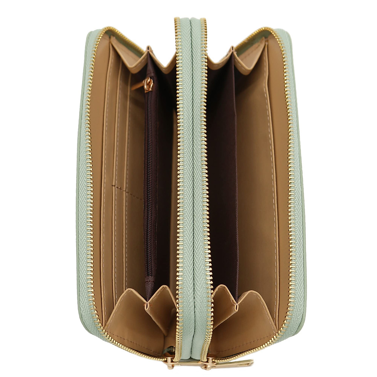 Double Zip Around Vegan Leather Wristlet Wallet (Mint)