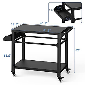 Xilingol Outdoor Grill Cart Pizza Oven Stand, BBQ Prep Table with Wheels & Seasoning Tray, Black Kitchen Tabletop Griddle Cooking Island & Station for Bar, Patio, Camping, Outside, Home
