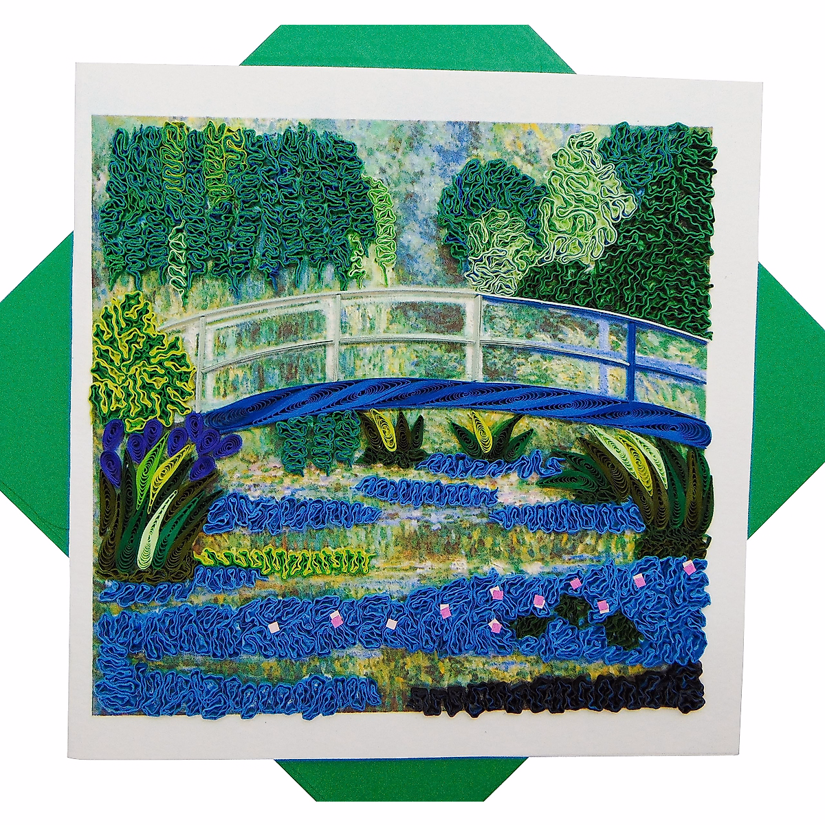 Claude Monet's Water Lilies and Japanese Bridge (1899) Quilling Art Greeting Card,Design Greeting Card for Birthday, Valentine's Day, Get Well, All Occasion. Framable Artwork for Art Lovers
