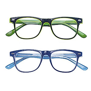 Outray 2 Pack Kids Computer Blue Light Blocking Glasses for Boys and Gilrs Age 3-12 Anti Eyestrain (Set Green+Blue, 46)