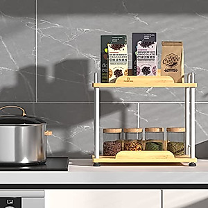 Bamboo 2 Tier Bathroom Countertop Organizer,Vanity Sink Counter Corner Storage Shelf,Kitchen Spice Standing Rack
