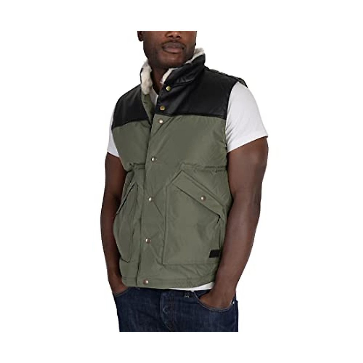 Adidas Mens Utility Down Vest Olive Green M, Color: Olive Green/Black/Off White