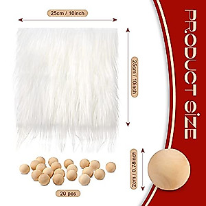 Tatuo 22 Pcs Faux Fur Fabric Squares and Wooden Balls Gnome Beards Crafting Set Include 2 Pcs Fur Fabric Patches 10 x 10 Inch 20 Pcs Wood Balls for Christmas Crafting Sewing Supplies(White)