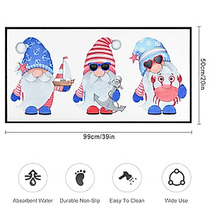 TsyTma Beach Gnomes with Anchor Ship Kitchen Rug Hello Summer Floor Mats Washable Non-Slip Bathroom Rug Runner Laundry Room Home Decor 39x20 Inch