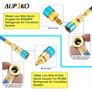 Aupoko AC Oil Injector Kit, R134A Oil Injector with R1234YF Low Side Quick Coupler, HVAC Dye Oil Injector with 1/4" SAE Connector, for R134A R22 R12 R1234YF Refrigerant System