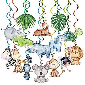 Jungle Animal Wild One Party Supplies Decorations 30 Pack Foil Ceiling Hanging Swirls Streams Party Banner Decor for Kids Adults Safari Birthday Celebrating Party Events Baby Shower Room Wall Decor