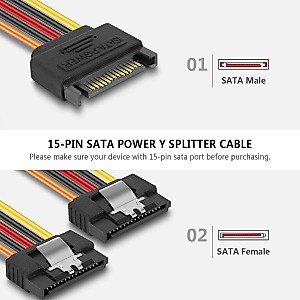 BENFEI 15 Pin SATA Power Y-Splitter Cable 8 Inches - 2 Pack