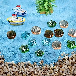 LUEYAO Seashell Starfish Glass Vase Filler Decorative Stars Shells Shape Premium Glass Beads Gems Aquarium Pebbles Decorative Table Scatter Decor 1.3 LB 40 PCS
