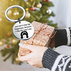 BLEOUK Hair Spray Musical Keychain Hair Spray Broadway Themed Gift Dancer Gift Motivational Quote Gift (stop my happiness)