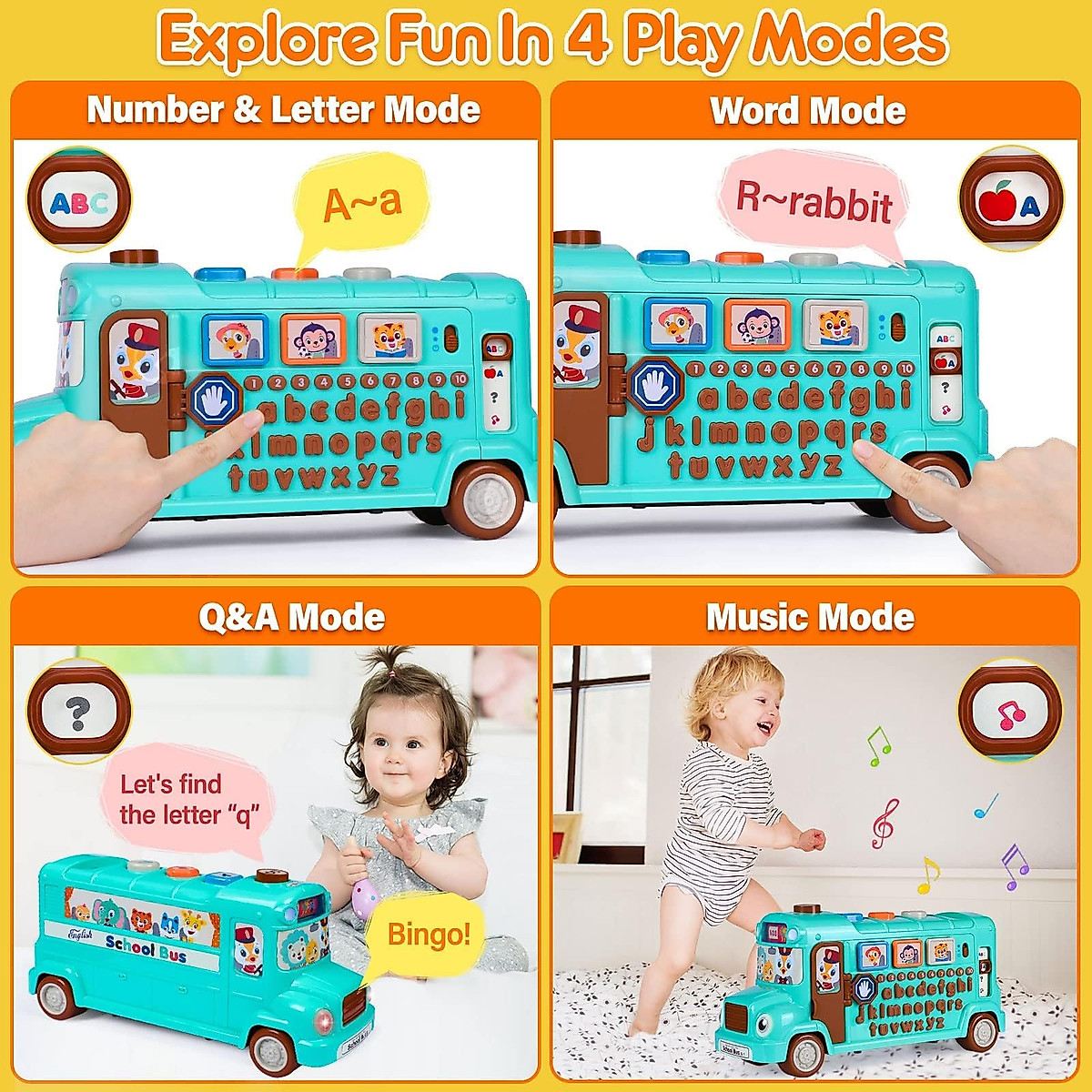 Toys for 1 Year Old Boy Gifts, Baby Toys 12-18 Months School Bus Learning Toys for 1 2 3 Year Old Boys Girls Kids Education Toys with Alphabet ABC/Music/Light/ for Toddlers 1-3 Birthday Xmas Gifts