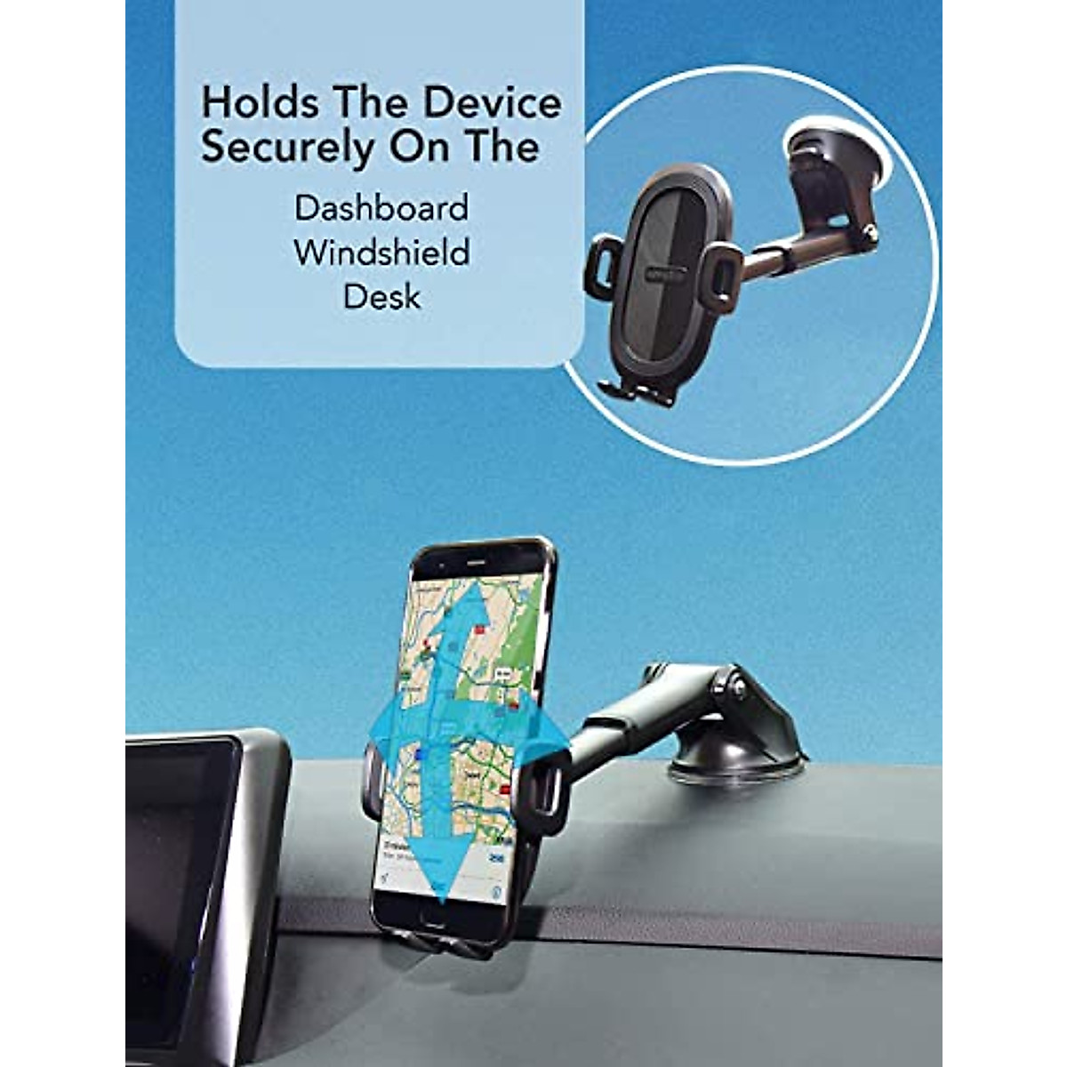 APPS2Car Suction Cup Phone Holder Windshield/Dashboard/Window, Universal Dashboard & Windshield Suction Cup Car Phone Mount with Strong Sticky Gel Pad, Compatible with iPhone, Samsung &Other Cellphone