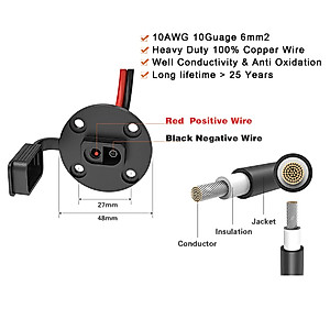 2ft/60cm Solar Conector to SAE Adapter 10AWG Cable + 2ft/60cm 10 AWG Solar Weatherproof SAE Socket Sidewall Port