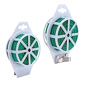 GSM Brands Twist Ties: 328 Feet Plastic Coated Wire to Tie Garden Plant or Office Cable with Convenient, Built-in Cutter (Green)