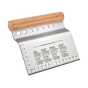 DflowerK Dough Pastry Scraper Chopper Cutter 304 Stainless Steel Great as Griddle Bread Pizza Dough Cutter with Double-Sided Measuring Marks Kale Herb Stripper 8 Holes