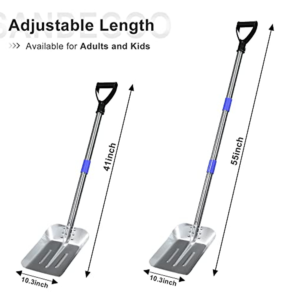 Snow Shovel for driveway-55 inch Aluminum Stainless Steel Lightweight Portable Sports Utility Forklift Trunk Camping Garden Beach Cleaning House Large Emergency