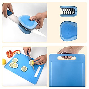 FIVETAS Kitchen Utensils Set with Holder, Nylon Cooking Utensils Set,6Pieces Stainless Steel Knives Set for Kitchen,Vegetable Peeler Knife,Cheese Grater,Cleaning Brush and 2 Plastic Cutting Boards.