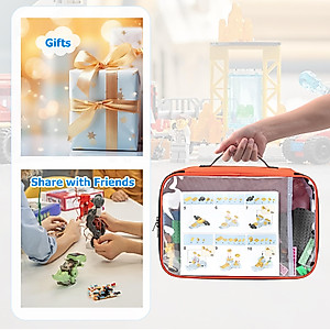 Rexmica 4-piece Toy Storage Organizer Bag Compatible with Lego Bricks, Travel Organizer Case for Building Blocks, Car Toy, Dolls, Crafts, Magnetic Tiles, Blocks Toy Storage Bag with Visible Top