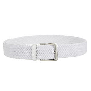 BSLLNEK Elastic Braided Belt, 1 3/8", Woven Stretch Belt for Golf Casual Jeans Shorts Pants (White, Medium (33-36" Waist))