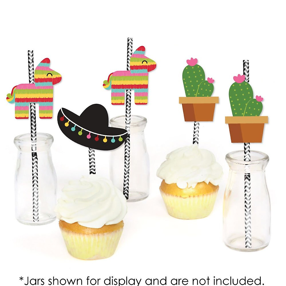 Let's Fiesta - Paper Straw Decor - Mexican Fiesta Party Striped Decorative Straws - Set of 24