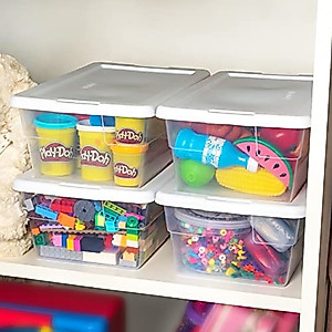Peaknip - Sterilite 6 Quart Stackable Lightweight Plastic Storage Bins with Lids for Organization (4 Pack) - Container Organizer for Toys, Home, and Office (Bundle) Labels and Marker