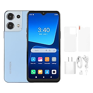 Smartphone, 6.5inch Ultra HD Screen 13 MP Camera Face Recognition Unlocked Cell Phone 4GB RAM 64GB ROM 8000mAh High Capacity Battery Triple Card Slot Mobile Phone (Blue)
