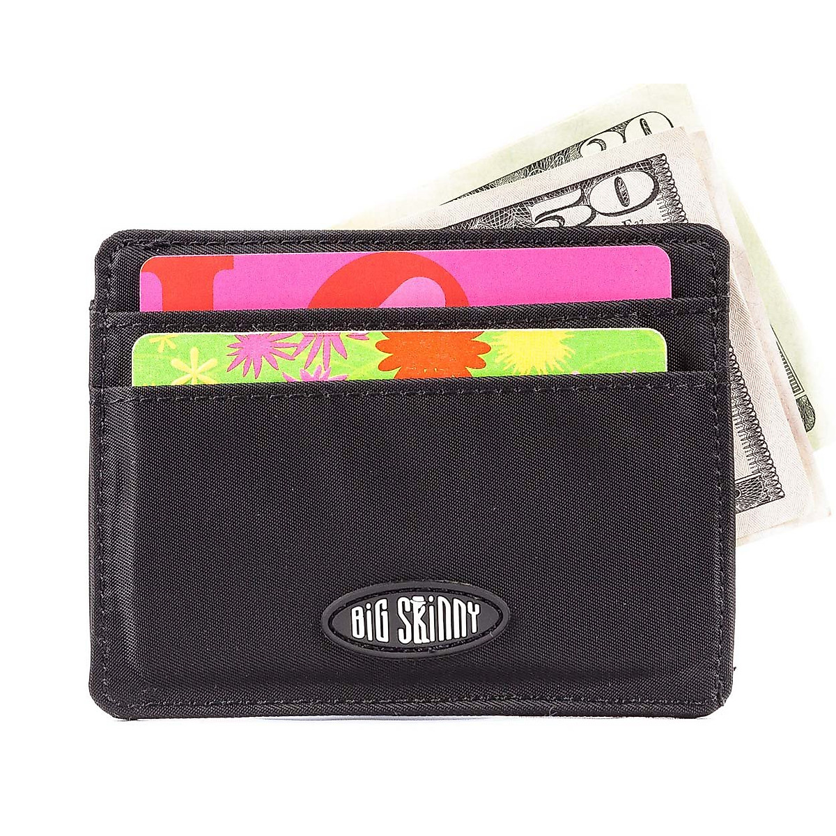 Big Skinny Open Sided Mini Skinny Card Slim Wallet, Holds Up to 9 Cards, Black