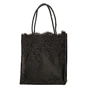 Sweet fairy lace bag hand shoulder tote bag embroidered hollow shopping bag (Black)