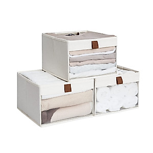 StorageWorks Closet Storage Bins with Clear Window 3 pack, Storage Baskets for Organizing, Foldable Storage Baskets for Shelves 3 pack