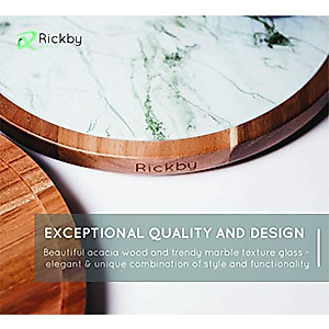 12" Acacia Wood Lazy Susan Turntable for Table Top With Removable Marble Texture Glass Plate for Dining Table Turntable Wooden Lazy Susan for Countertop