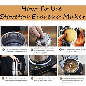 MEHIDFY Stovetop Espresso Maker, Stainless Steel Moka Pot, Stovetop Coffee Maker, Expresso Coffee Maker, Italian Coffee Maker, Moka Pot Espresso with 2pcs Espresso Cups, 6Cup/ 10oz/ 300ml