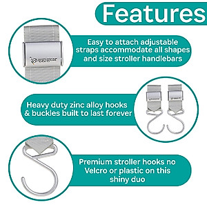 Buggygear Stroller Hooks - On The Go Stroller Hooks for Bags - Hang Bags Stroller Hooks