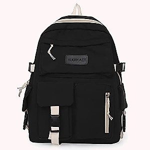sikiwind Women Fashion Travel Canvas Contrast Color Backpack Large Rucksack (Black)