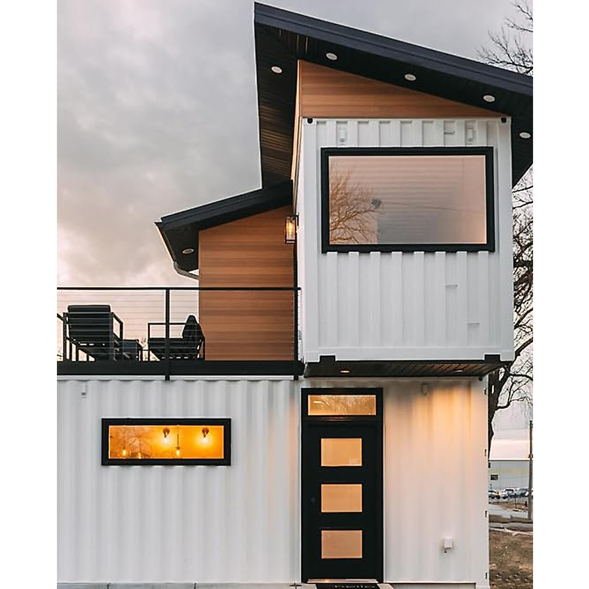 2 Room Double Story Container House Prefab Tiny Home to Live in for Adults Mini Foldable Mobile Home Modular Guest Homes kit casas prefabricadas para Vivir with Water & Electricity Terrace