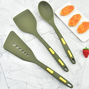 Collfa Heavy Duty Kitchen Silicone Cooking Utensils Set Heat Resistant Kitchenware Nonstick Resistant Kitchen Tools For Cooking,With Hooks 7 Pcs Slotted Spoon,Spatula,Stirring Fork,Spoon,Dark Green