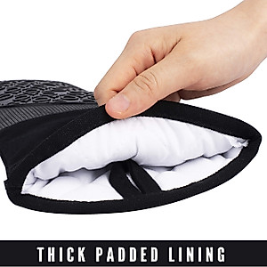 POPCO Professional Silicone Oven Mitt, Oven Mitts with Quilted Liner, Heat Resistant Pot Holders, No Slip Flexible Kitchen Oven Gloves, Rubber Oven Mit Pot Holder - Black, 1 Pair, 13.7 Inch