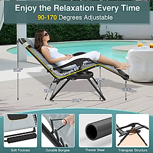Slendor Oversized Padded Zero Gravity Chair, 33Inch XXL Reclining Camping Lounge Chair with Large Cup Holder & Footrest, Reclining Patio Chairs Folding Recliner for Outdoor Indoor, Gray