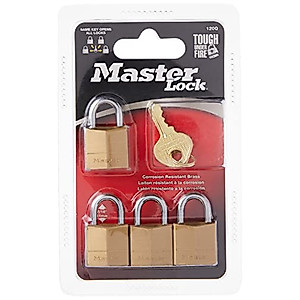 Master Lock Padlock, Solid Brass Lock, 3/4 in. Wide, 120Q (Pack of 4-Keyed Alike)