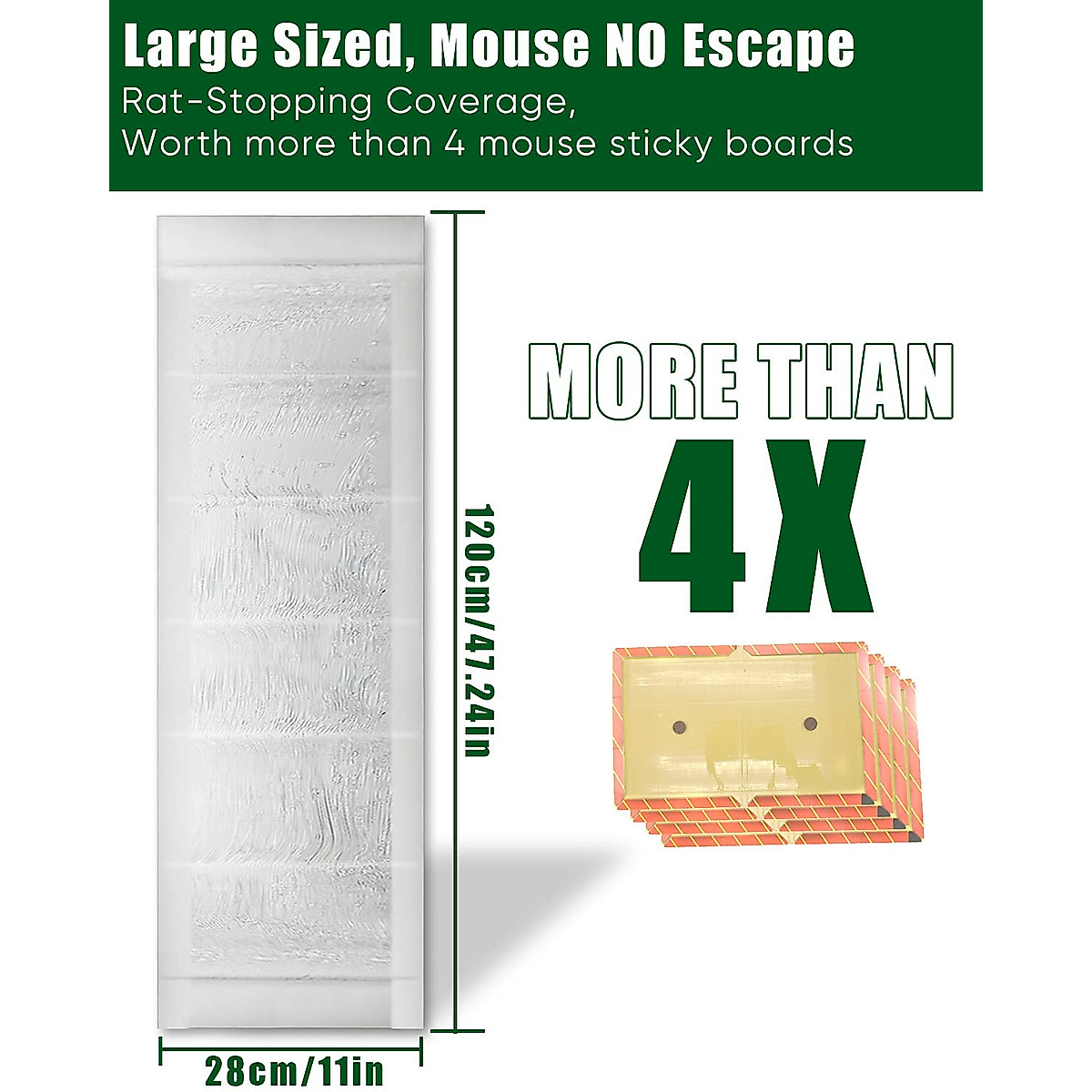 SEEKBIT 6 Pack Rat Sticky Traps Extra Large, Clear Mouse Glue Trap Sticky Trap for Mice and Rats, Enhanced Stickiness Trapping Pads Snakes Spiders Roaches for House Rodent Pest Control - 47.2x11