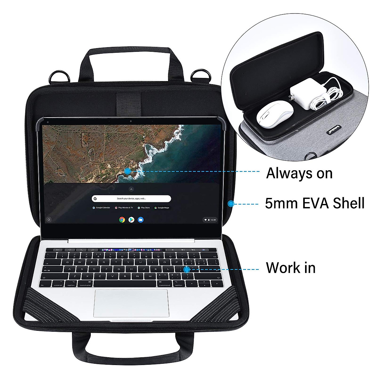 KEISKEI 14 Inch Laptop Case, Chromebook Cover with Pouch and Shoulder MacBook Air 15 - Gray